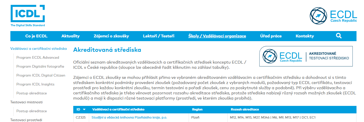 Zkoušky ECDL - European Computer Driving Licence - Studijní a vědecká ...